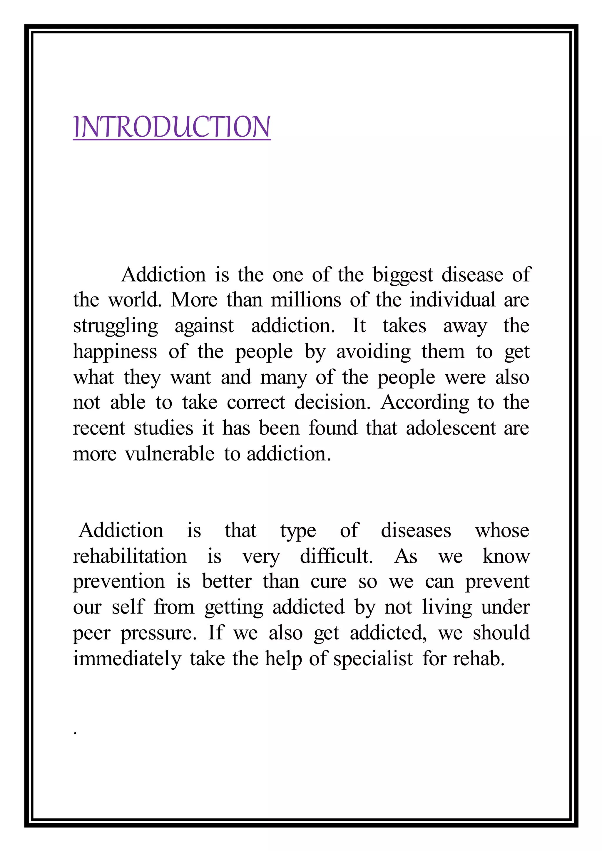 bio investigatory project on addiction class xii | DOCX