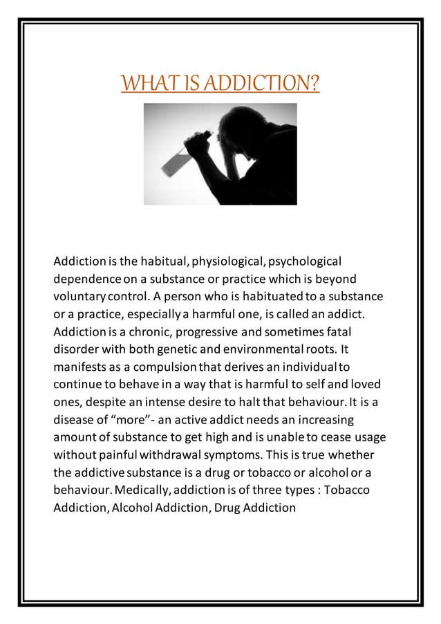 bio investigatory project on addiction class xii | DOCX | Illegal Drugs ...