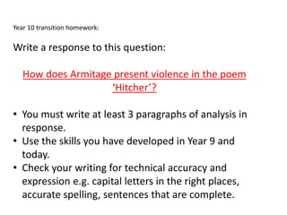 Yr10 lesson 1 hitcher | PPTX