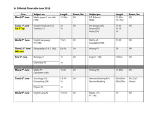 Yr10 mock exam timetable 2016 | DOCX