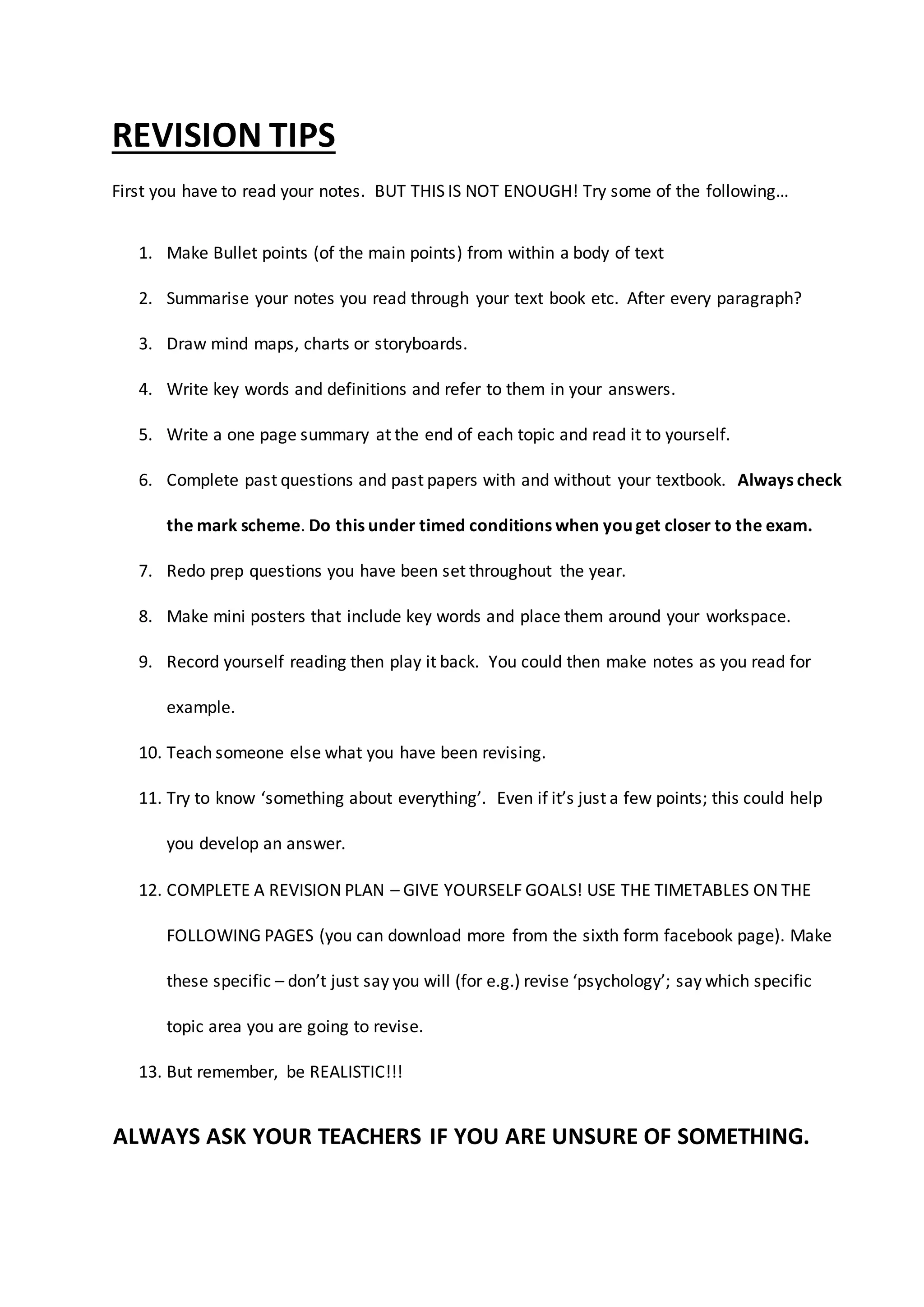 Yr 12 revision pack | DOCX