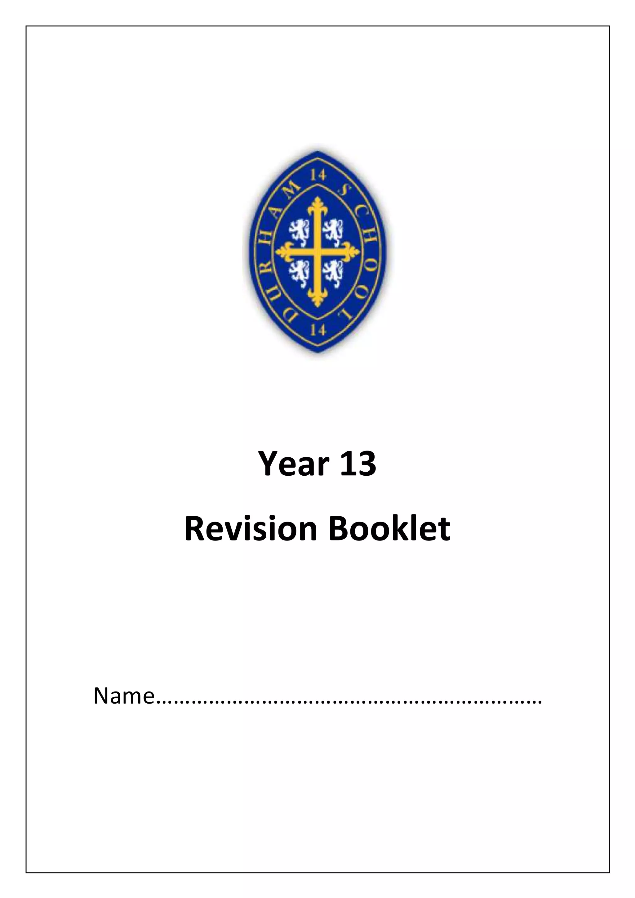 Yr 13 revision pack | DOCX | Educational Assessment | Education