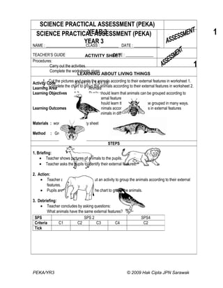 Yr3 science practical assessment | DOC