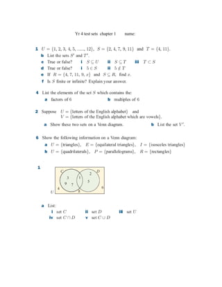 Yr 4 test sets chapter 1 name | DOC