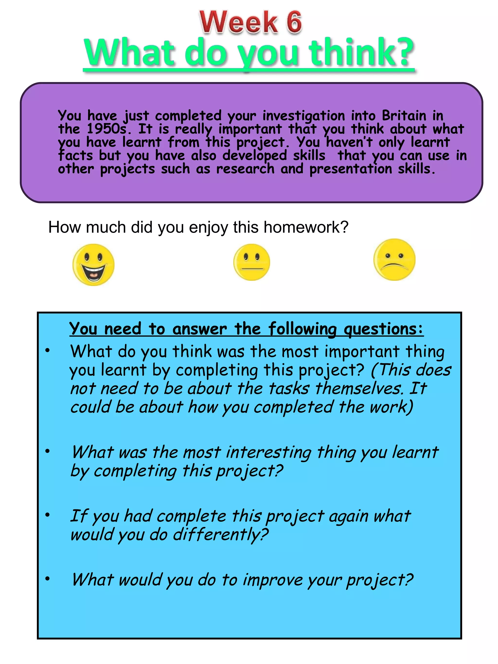 Yr 7 britain in the 1950s project revised jan 2011 | PDF