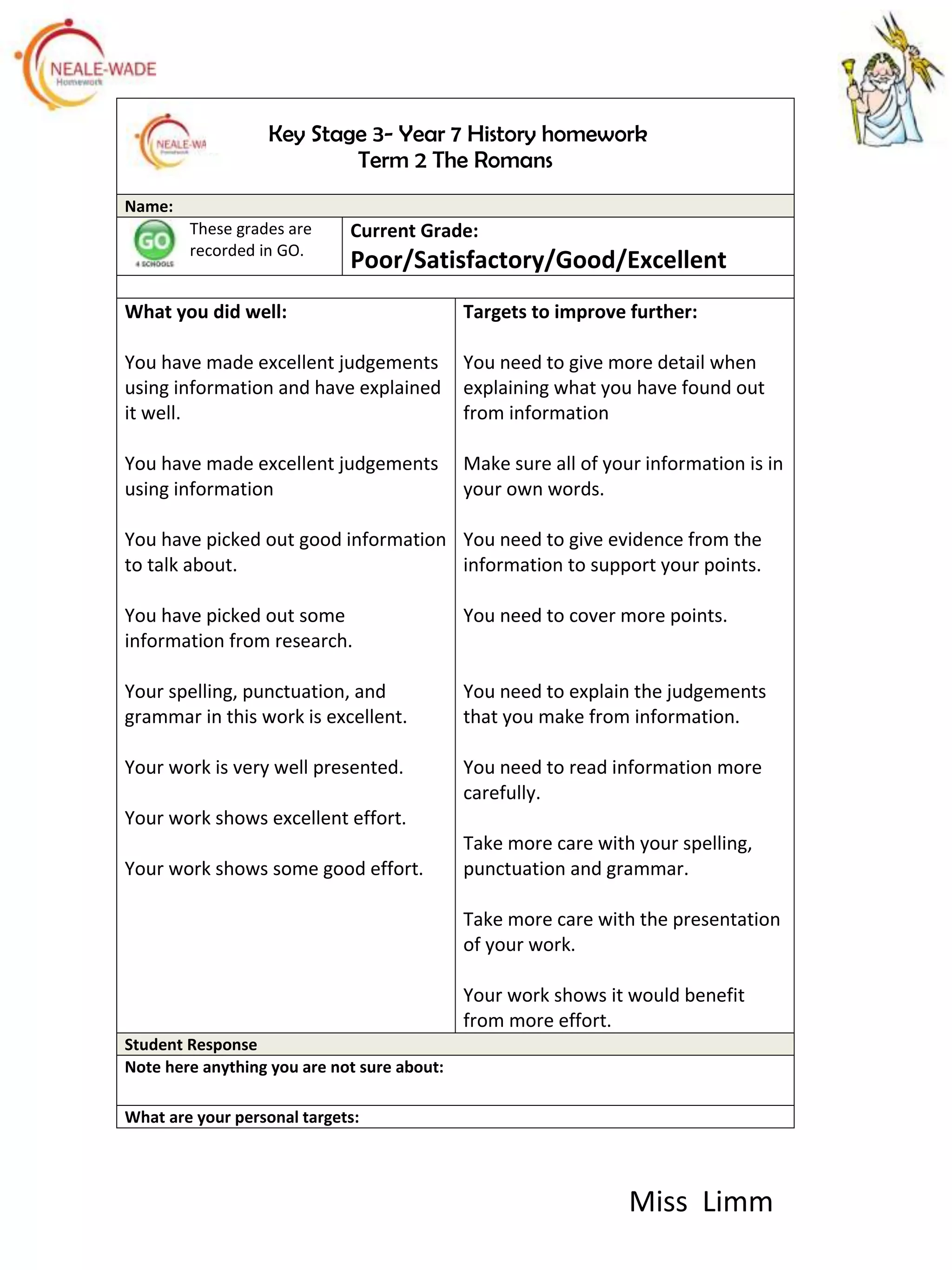 Yr 7 roman homework level 3 and 4 | PPTX