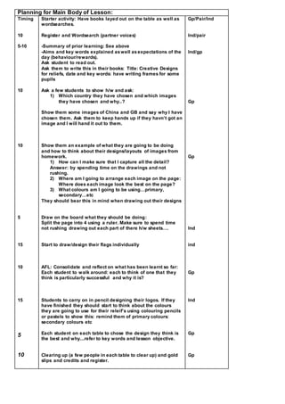Year 7 Lesson Plan | DOCX | Drawing and Sketching | Arts and Crafts