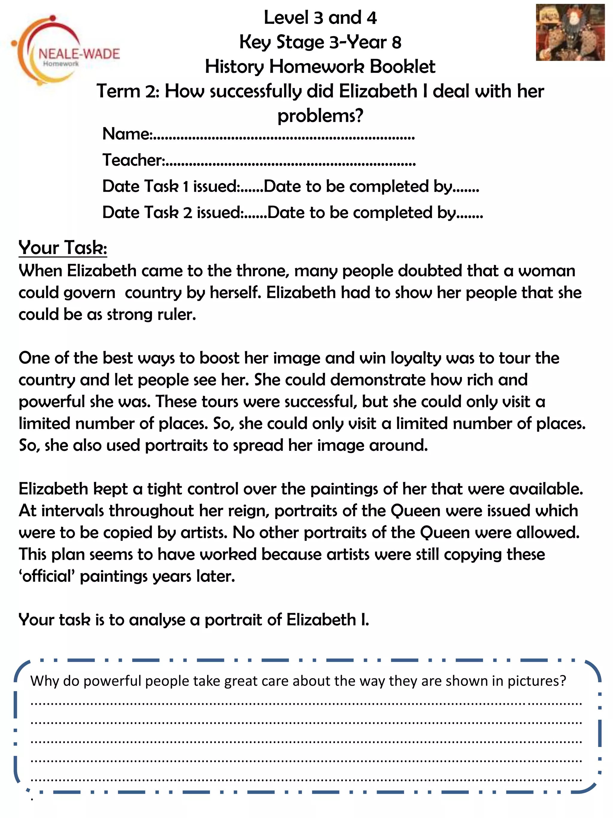 Yr 8 elizabeth homework 3 and 4 | PPTX