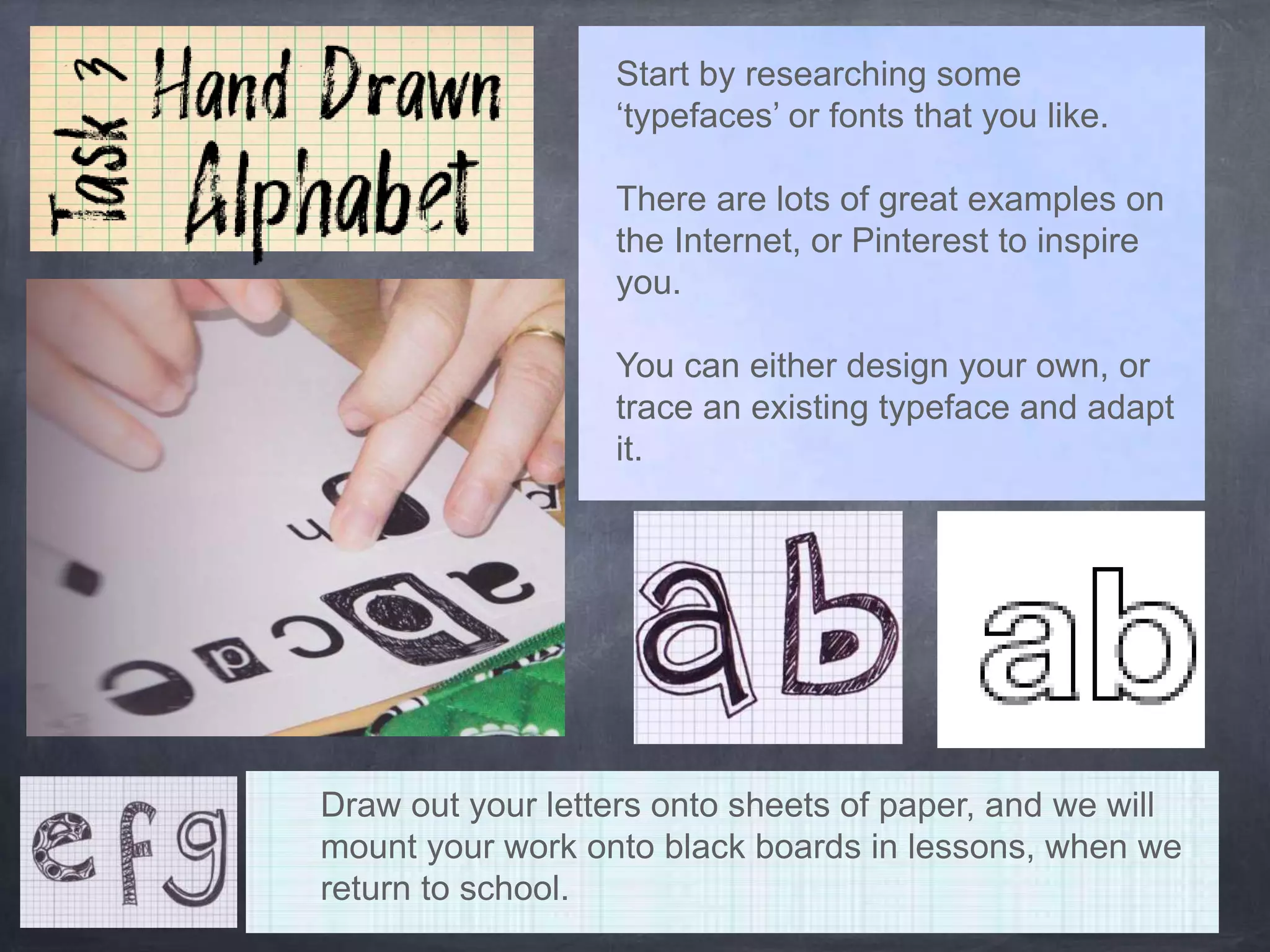 Yr9 gcse graphics typography project task 3 handrawn alphabet | PPT