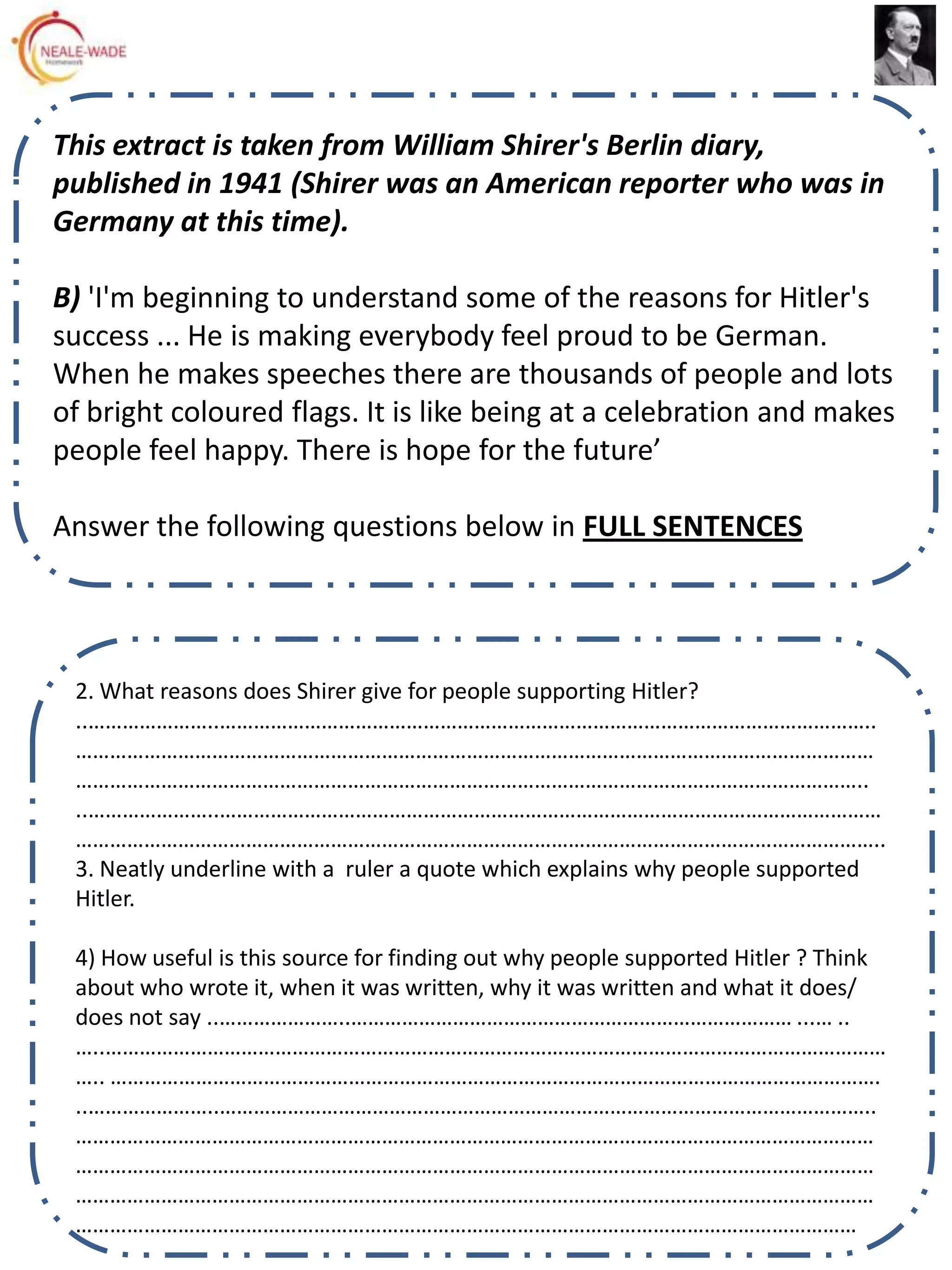 Yr 9 hitler homework 4 and 5 | PDF