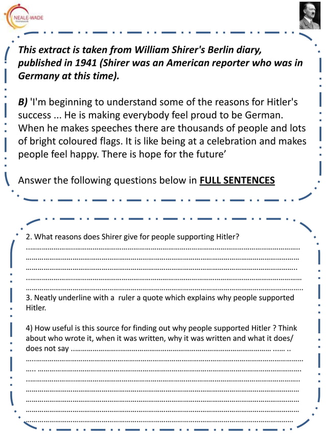 Yr 9 hitler homework 4 and 5 | PDF
