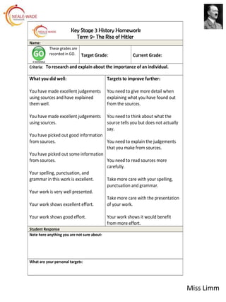 Yr 9 hitler homework 4 and 5 | PPTX