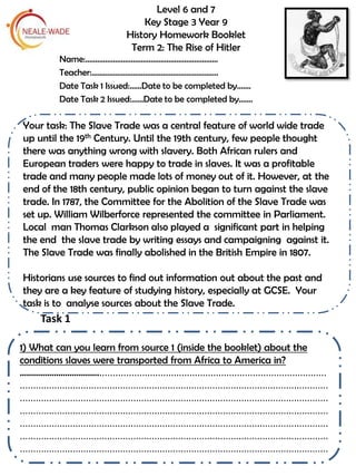 Yr 9 slavery homework 6 and 7 | PPTX