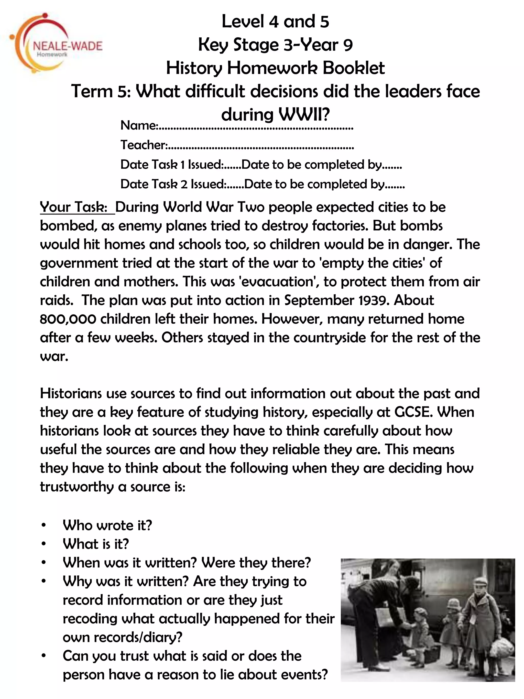 Yr 9 wwii homework level 4 and 5 | PDF