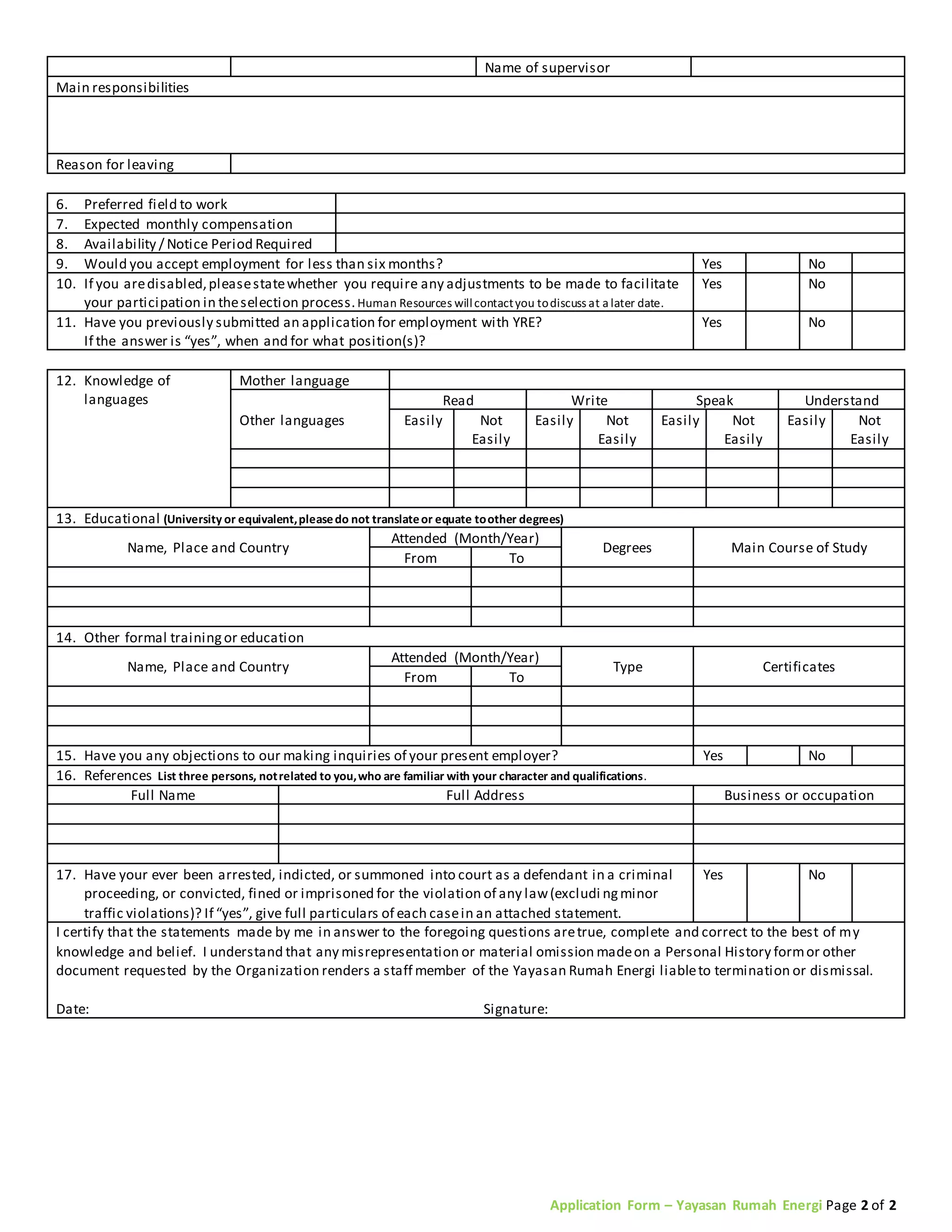 Yre application form | PDF