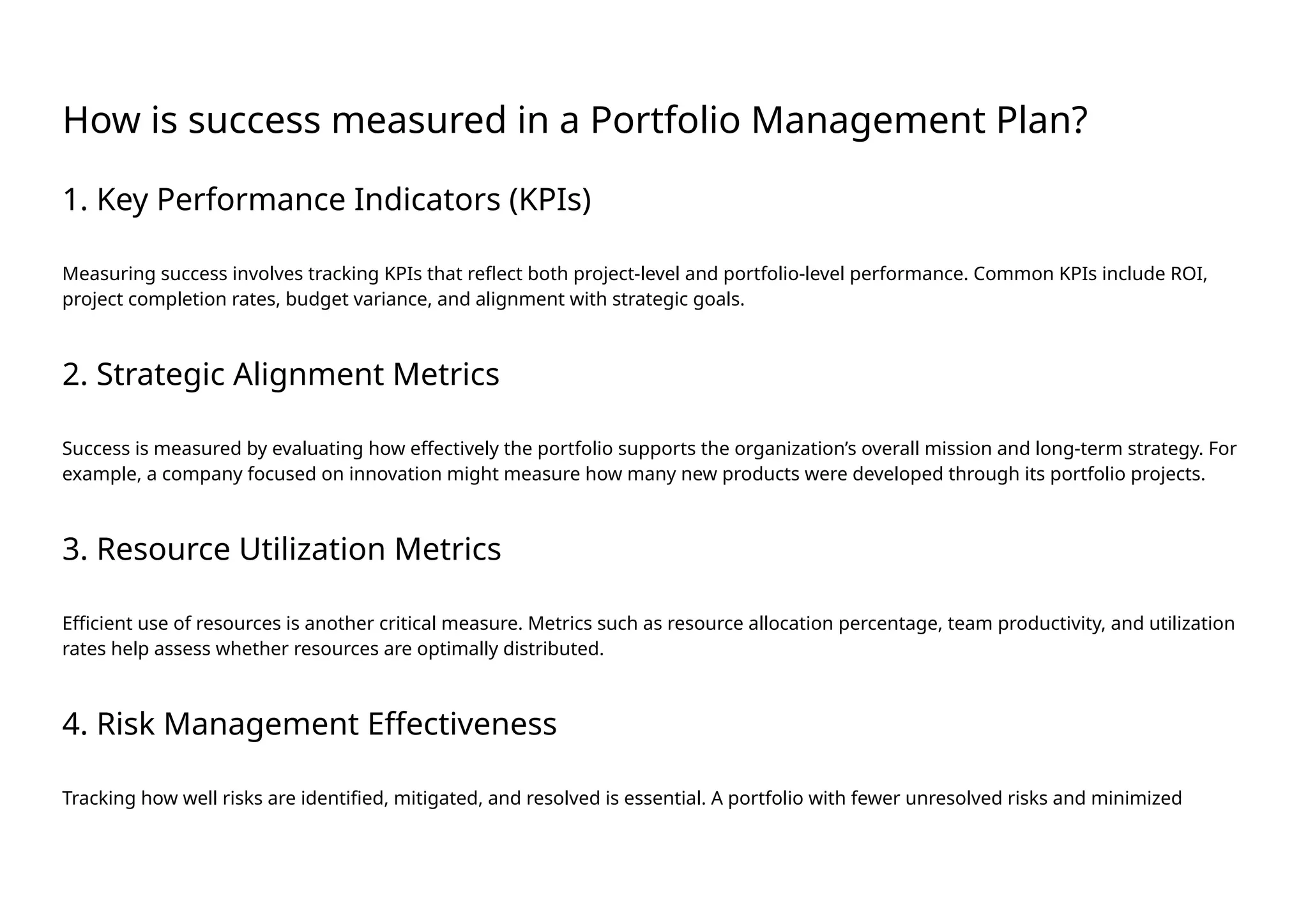How is success measured in a Portfolio Management Plan? | PDF