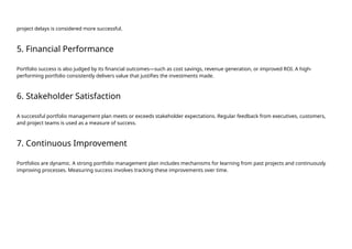 How is success measured in a Portfolio Management Plan? | PDF