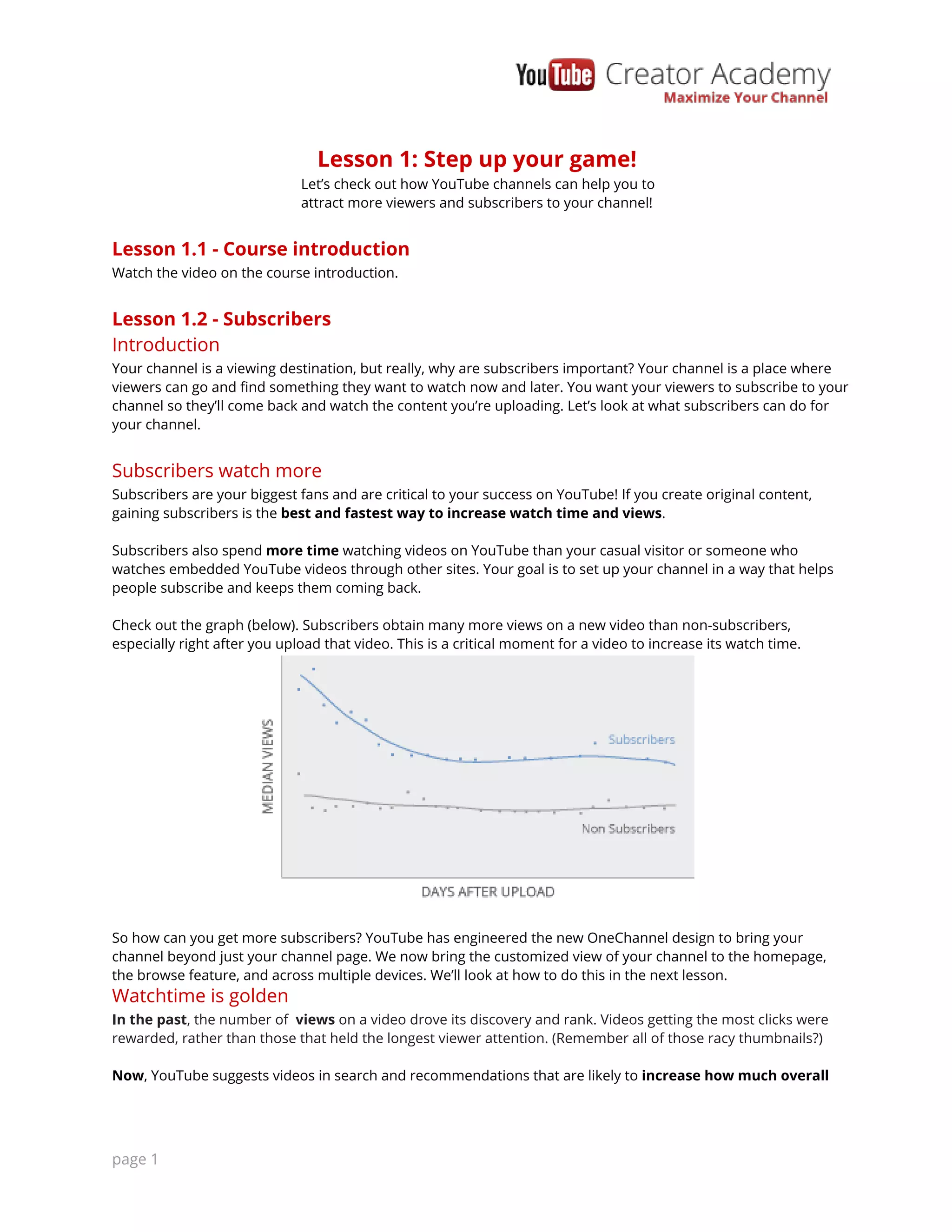 Youtube Academy - Lesson 1 | PDF
