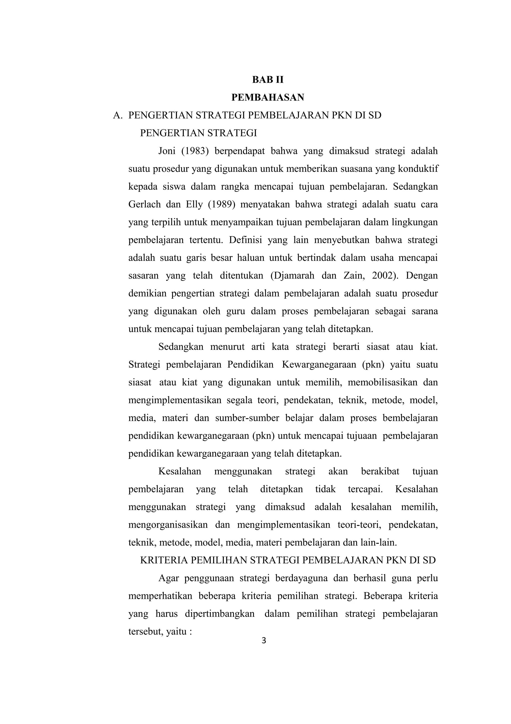 Makalah strategi, metode, media pkn di sd | DOC