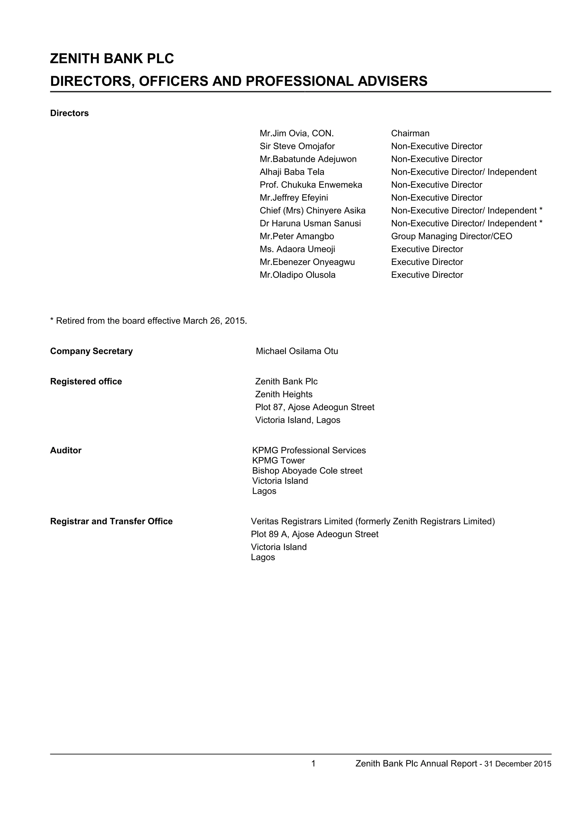 Zenith bank annual report 2015 | PDF