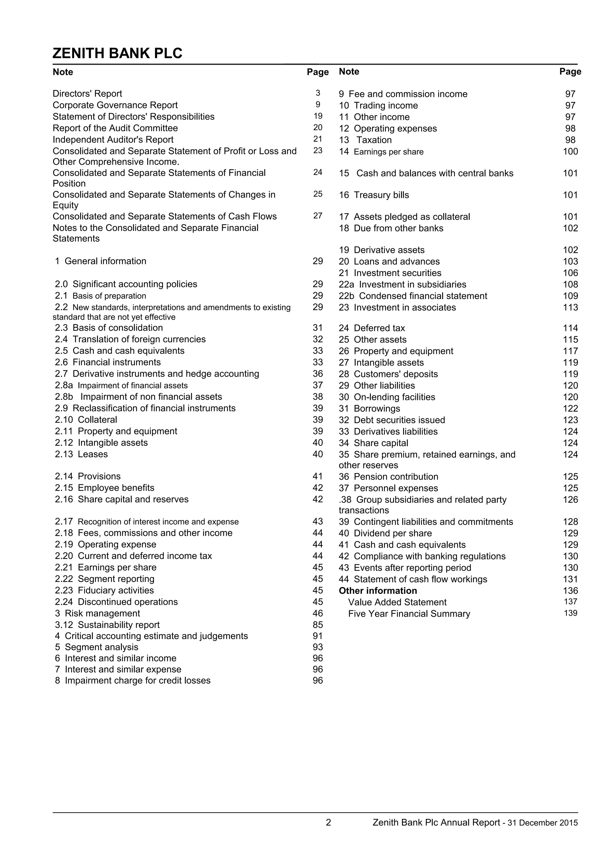 Zenith bank annual report 2015 | PDF