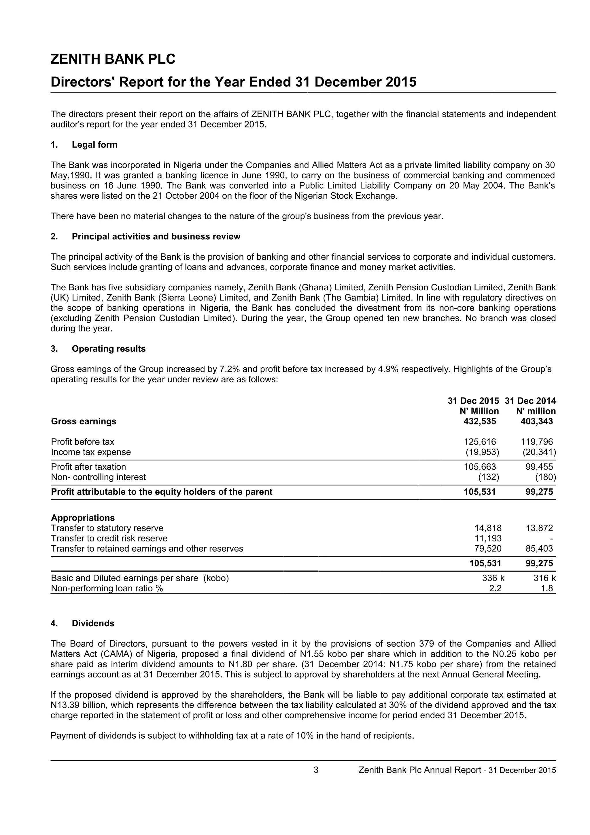 Zenith bank annual report 2015 | PDF