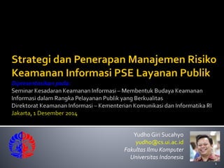 Strategi dan Penerapan Manajemen Risiko Keamanan Informasi PSE Layanan Publik | PDF
