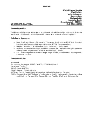 Yugandhar bajjurla resume | PDF