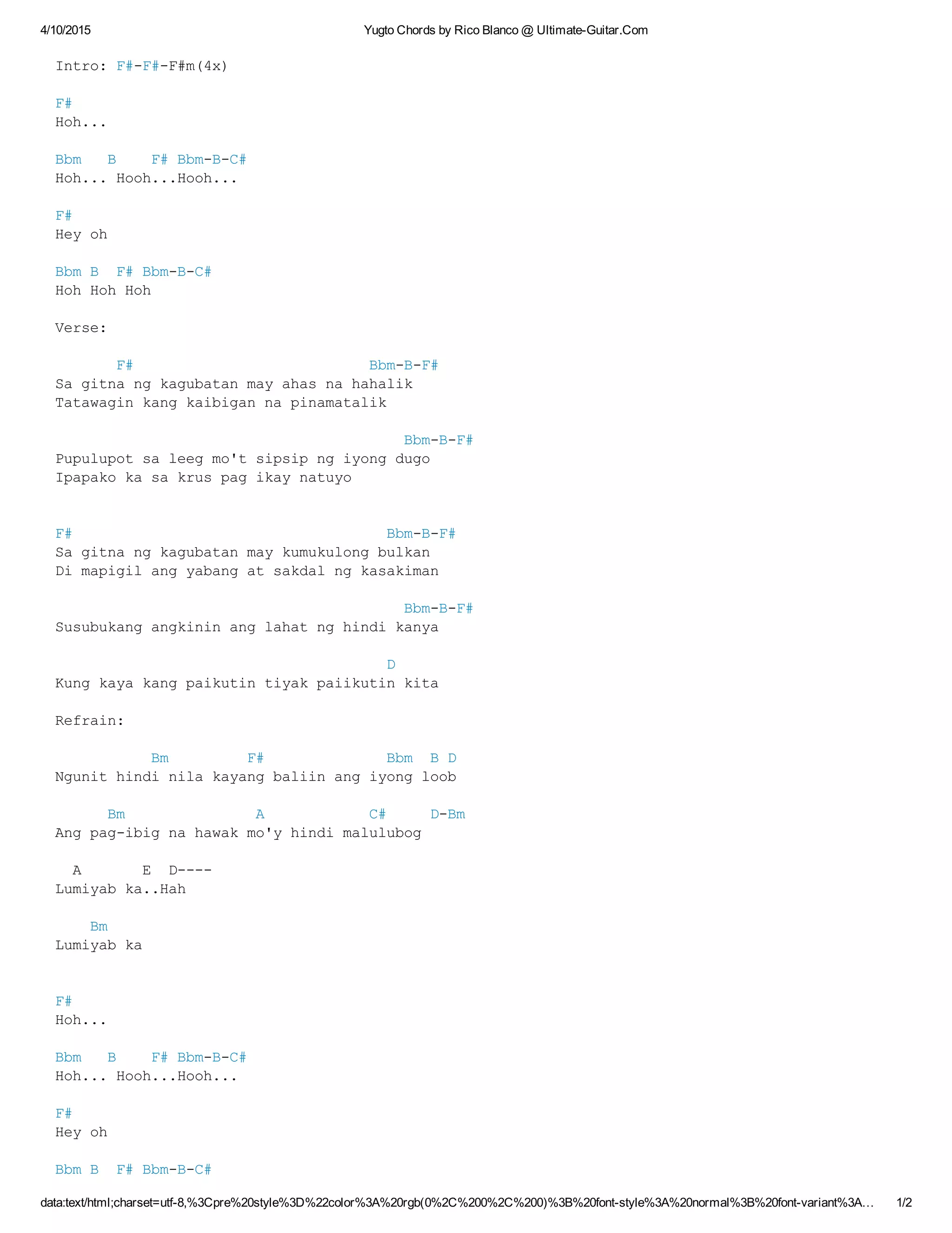 Yugto chords by rico blanco @ ultimate guitar | PDF