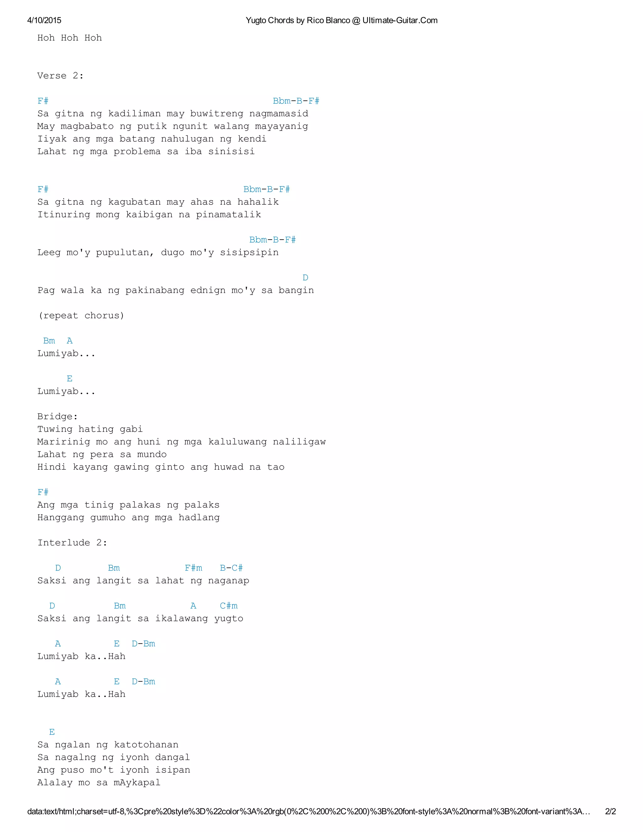 Yugto chords by rico blanco @ ultimate guitar | PDF
