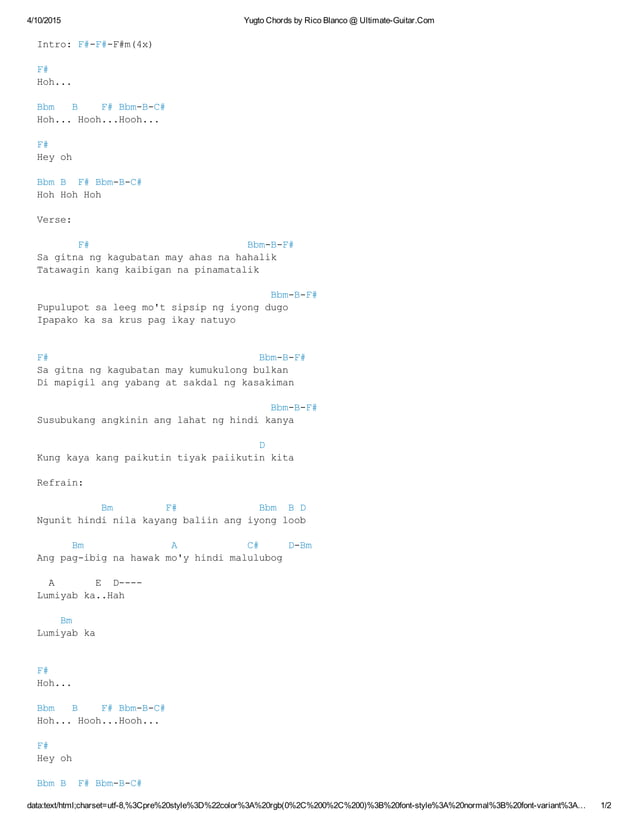 Yugto chords by rico blanco @ ultimate guitar | PDF