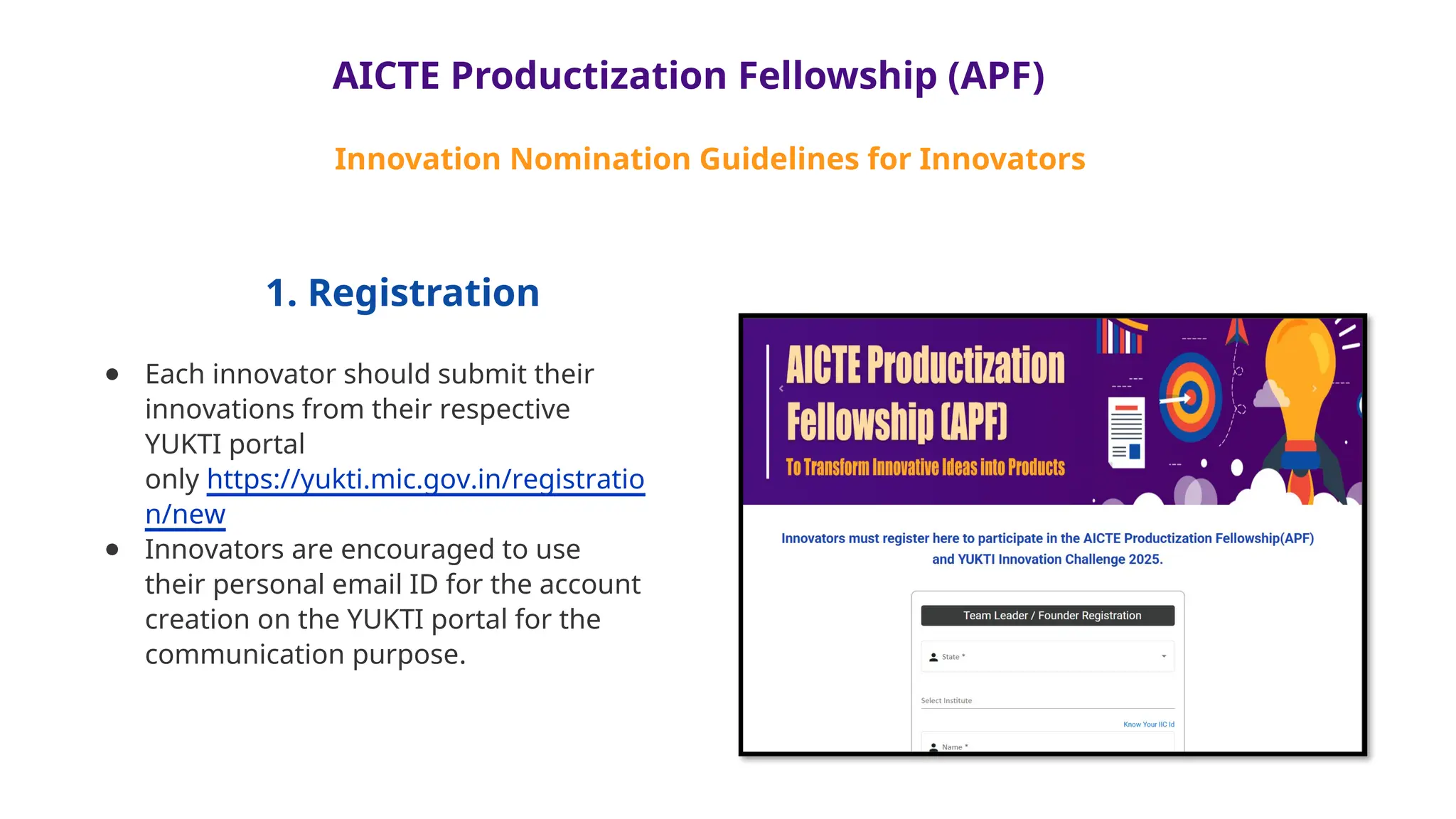 YUKTI AND APF aicte fellowship information | PPTX
