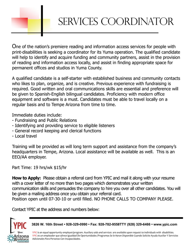 Services Coordinator Job Description | PDF