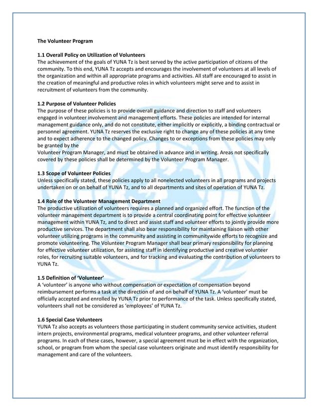 Yuna Volunteer Program Policy | PDF