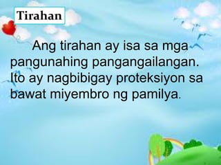 Yunit 1 mga pangangailangan ng pamilya | PDF