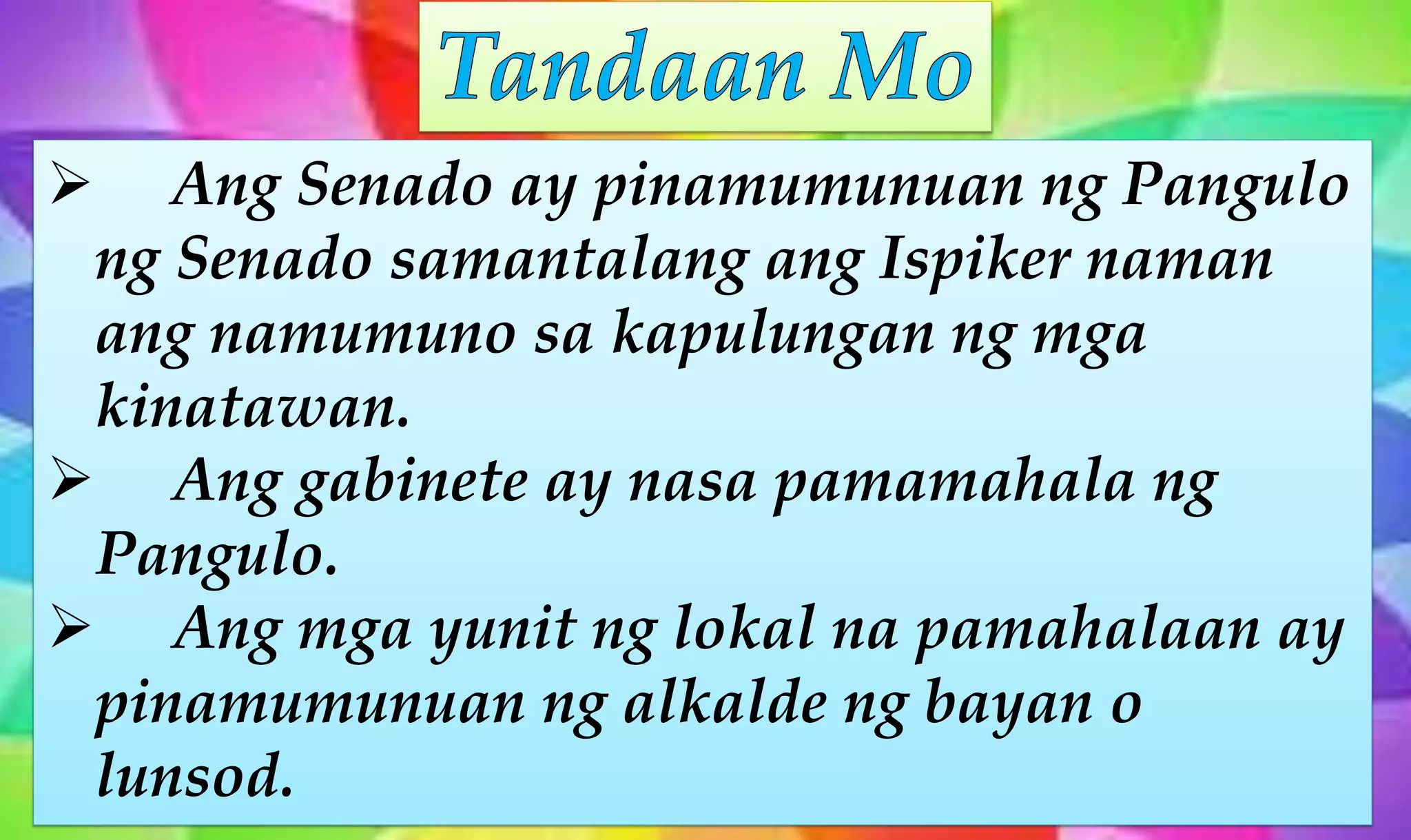 YUNIT III ARALIN 3: Ang mga Namumuno sa Bansa | PPTX