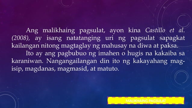 MALIKHAING PAGSULAT- Creative Writing for Grade 12 | PPTX