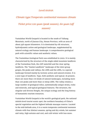 Yuntaishan world geopark | PDF
