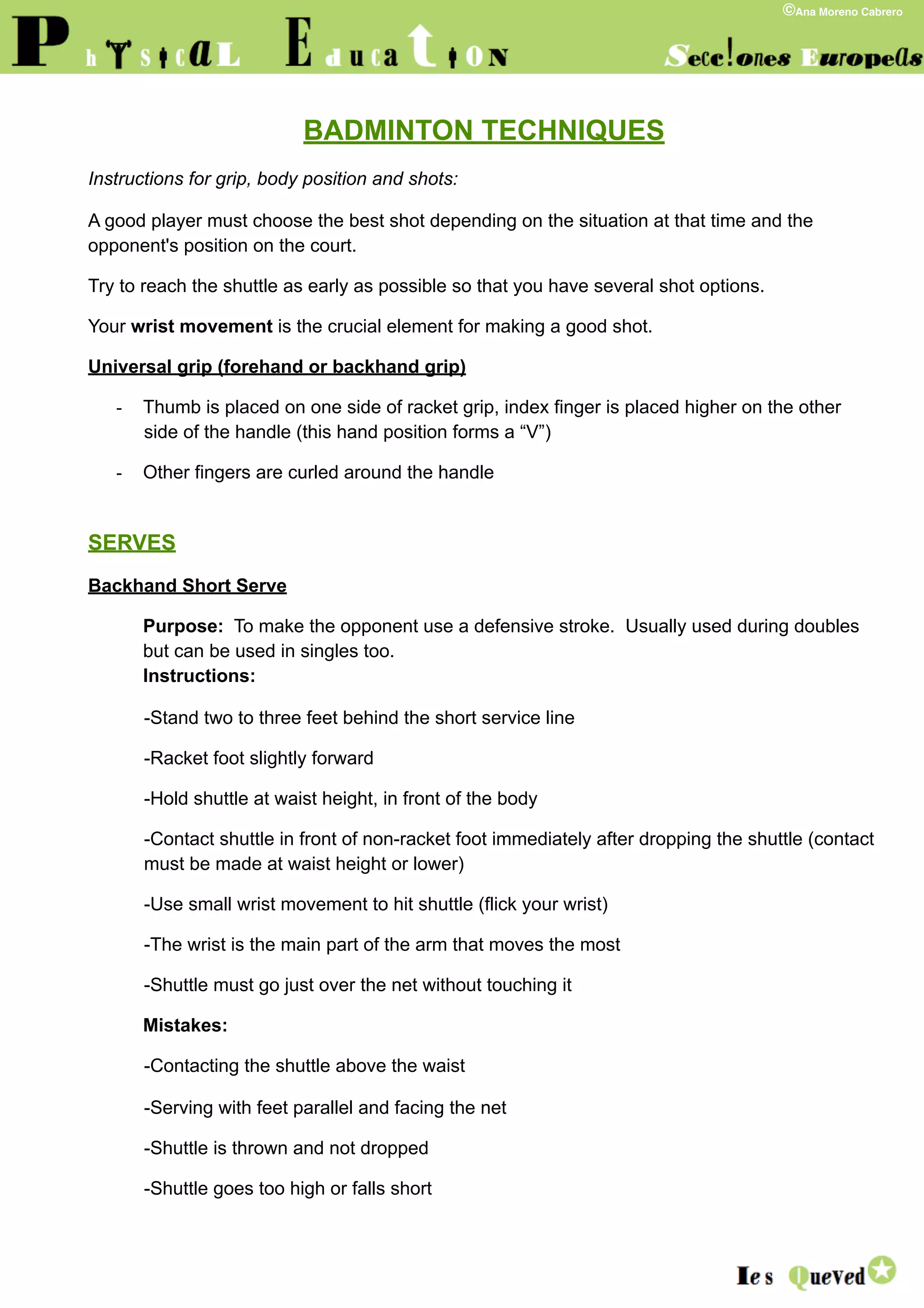 Badminton techniques for anyone | PDF