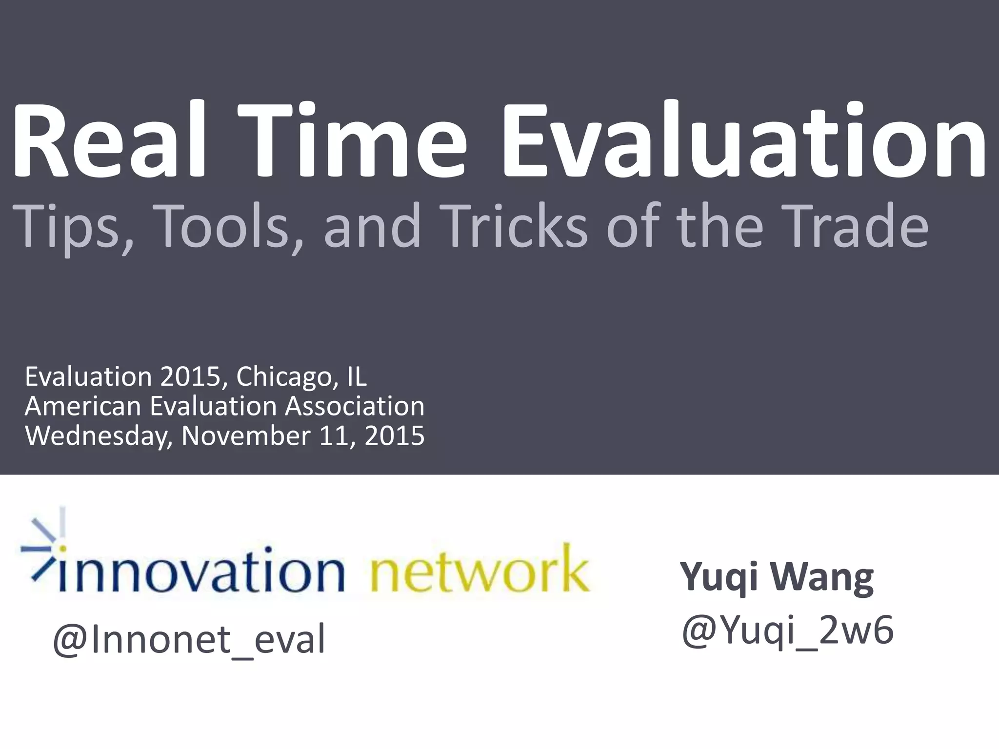 Real Time Evaluation: Tips, Tools, and Tricks of the Trade | PPT