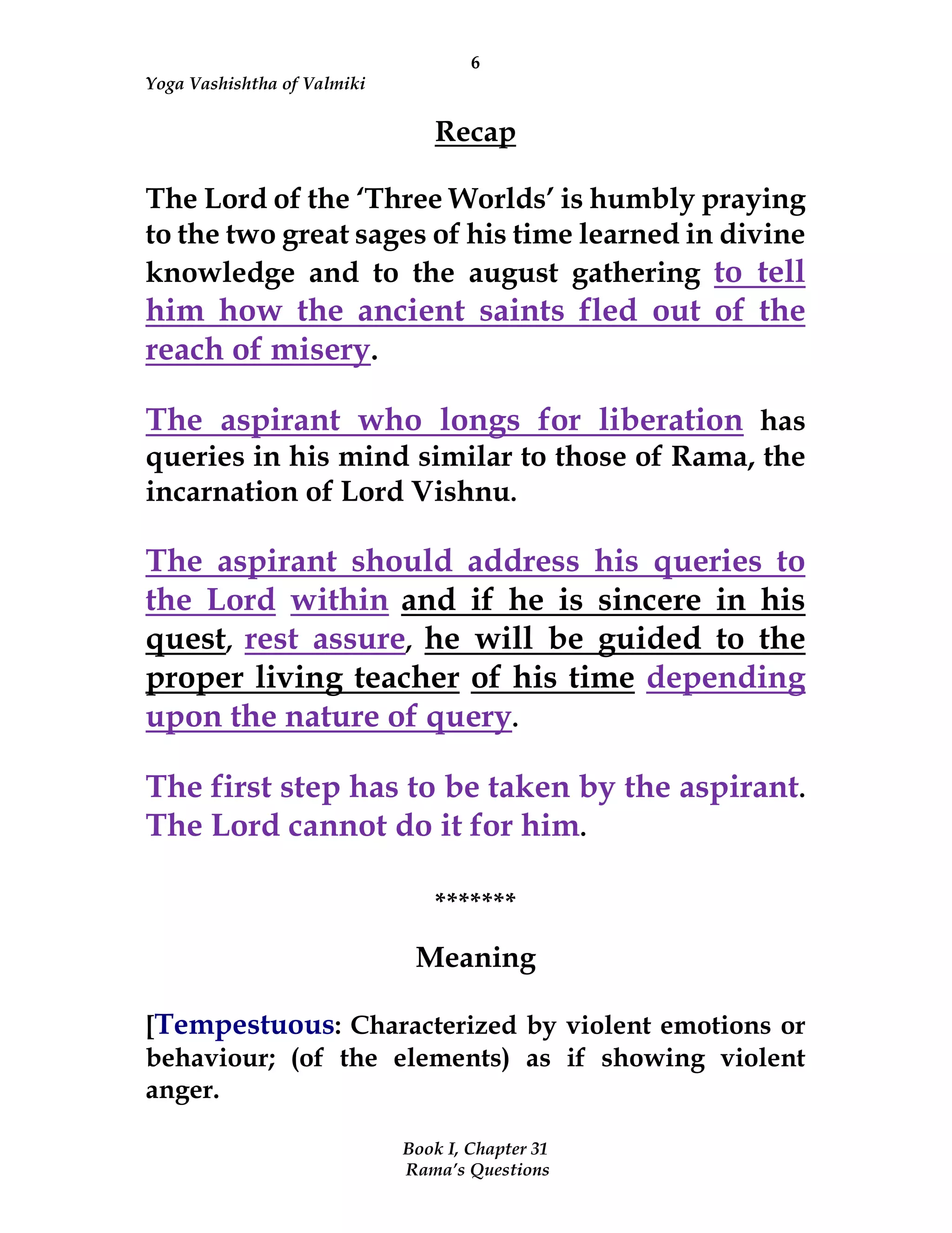 YV BKI CH31 Rama's Questions | PDF