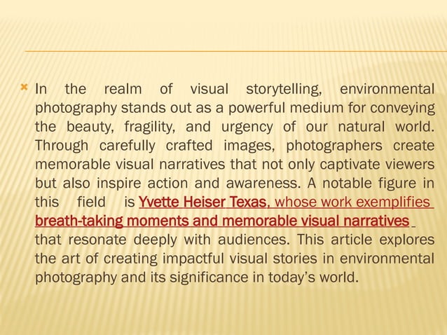 Yvette Heiser — Memorable Visual Narratives in Environmental ...