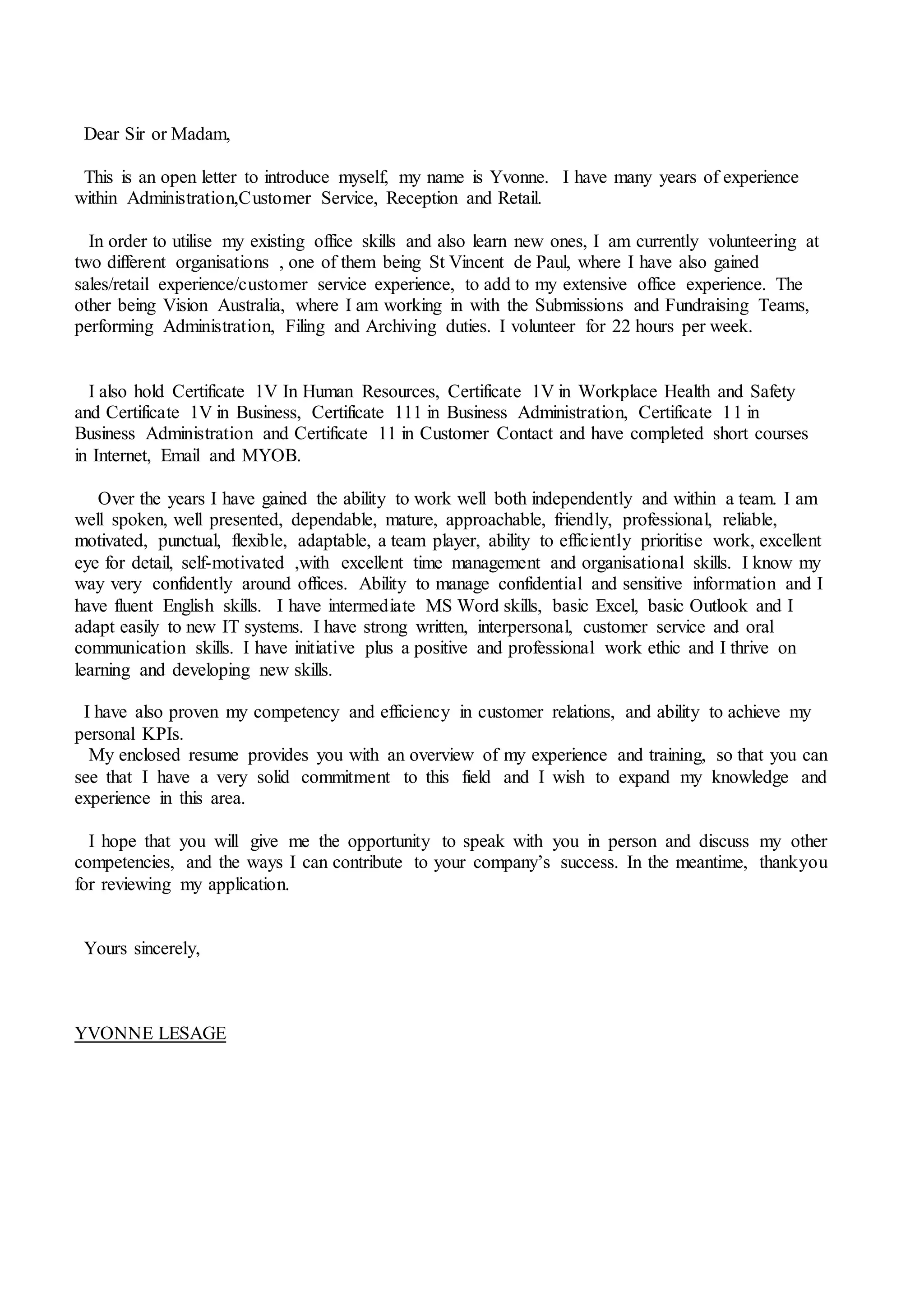 Yvonne lesage cover letter 2 | DOCX | Careers