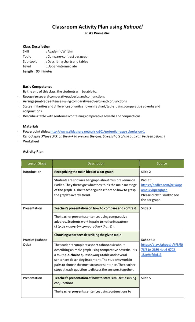 Kahoot Lesson Plan | DOCX | Education