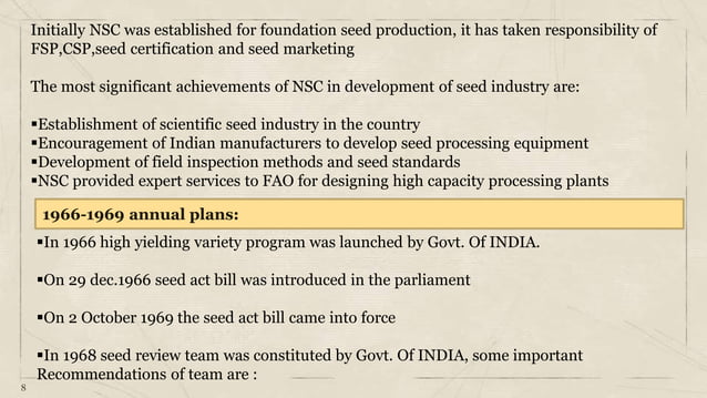 History and development of seed industry in india | PPTX | Agriculture ...