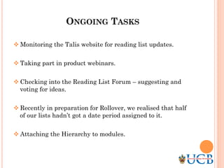 Our first 12 months of Talis Aspire - University College Birmingham | PPT