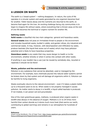 Recycling, Waste Reduction & Creative Re-use - Teacher Handbook for ...