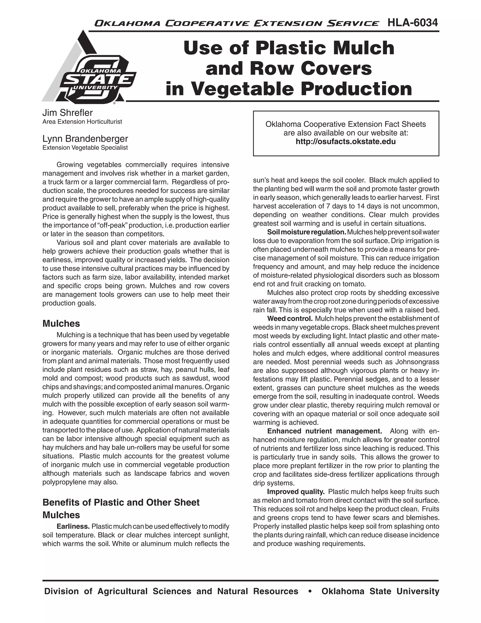 Use of Plastic Mulch & Row Covers in Vegetable Production; Gardening ...