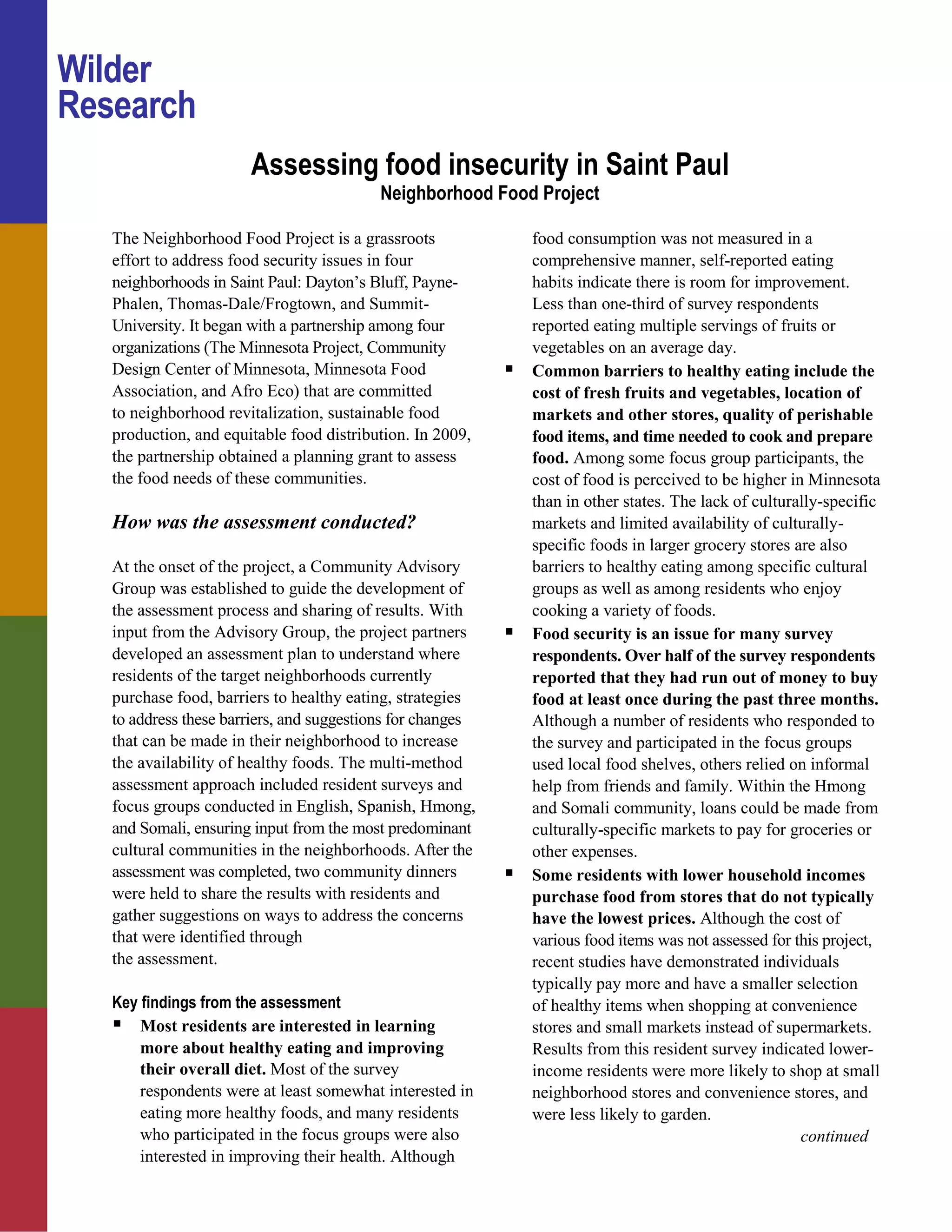 Assessing Food Insecurity in Saint Paul, Minnesota | PDF | Food ...