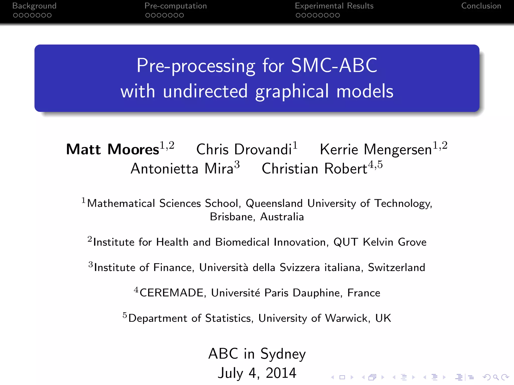 Precomputation for SMC-ABC with undirected graphical models | PPT